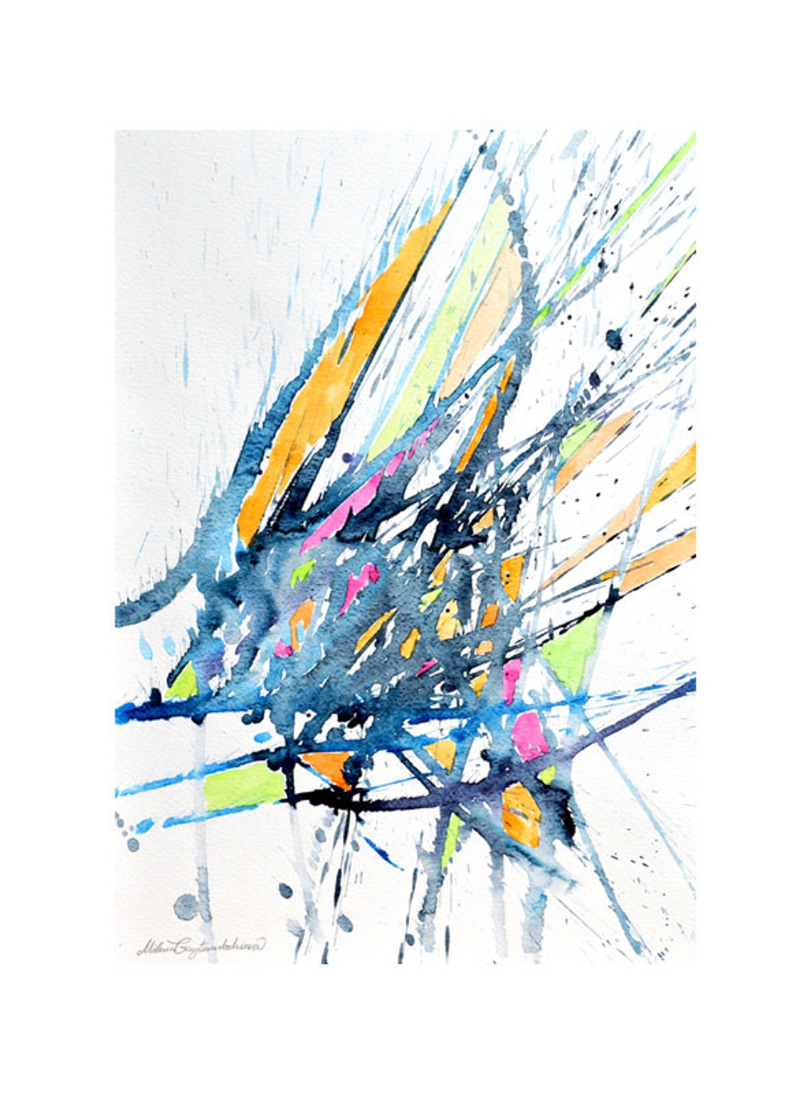 Original Watercolor Abstract Painting on Paper, Framed and Ready to ...