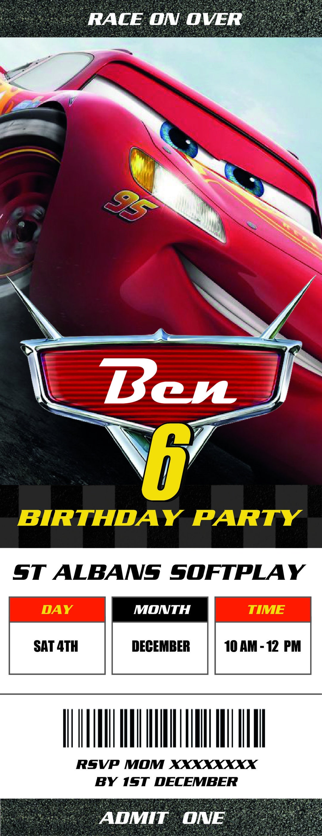 Disney Pixar Cars Birthday Invitation, Cars Invitations, Cars Invites ...
