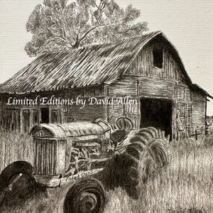 Old Tractor Barn Farm Ranch Farming Graphite Pencil Art Sketch - Etsy
