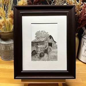 Old Tractor Barn Farm Ranch Farming Graphite Pencil Art Sketch Drawing ...