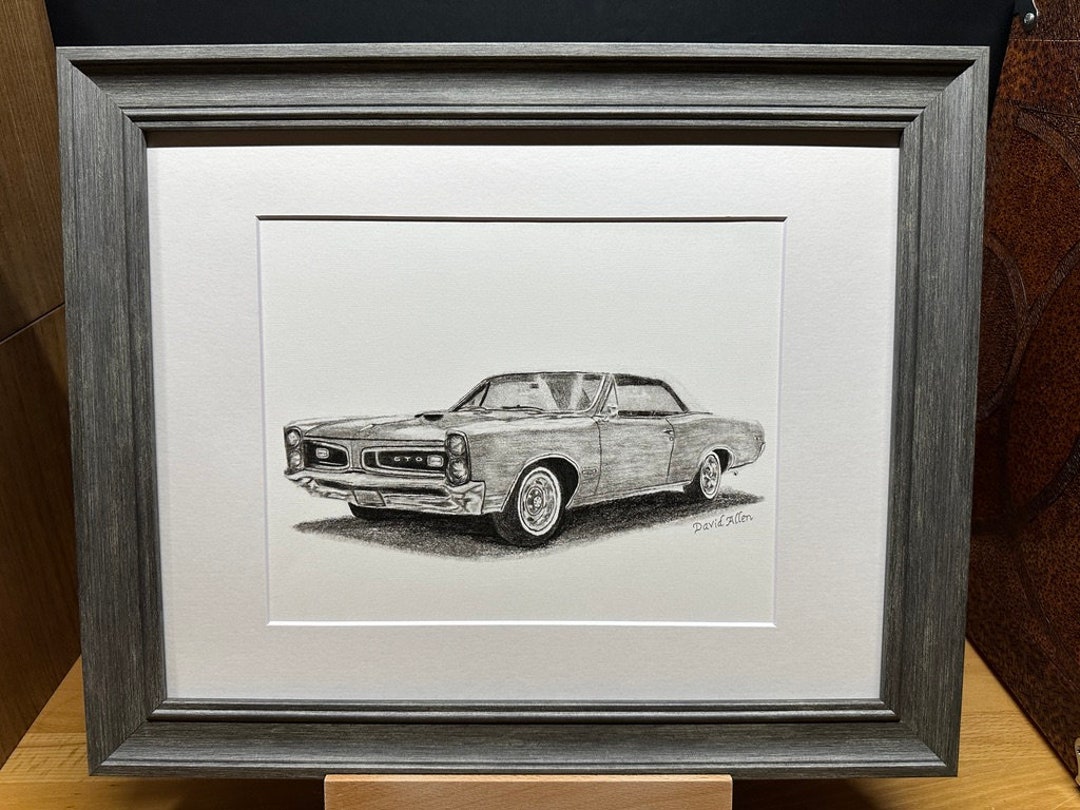 1966 Pontiac GTO Car Graphite Pencil Art Sketch Drawing Print Picture ...