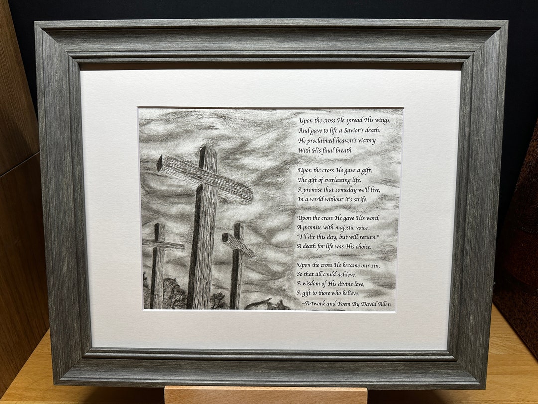 Christian Cross and Poem Graphite Pencil Art Sketch Drawing Print ...