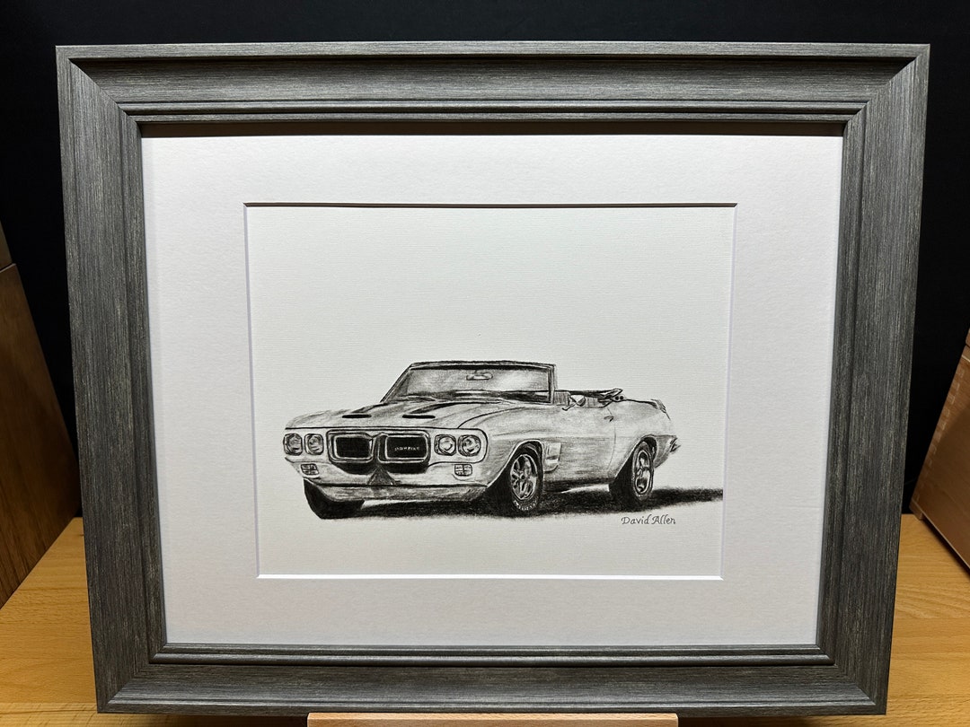 1969 Pontiac Firebird Trans Am Convertible Car Graphite Pencil Art ...