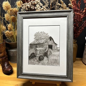 Old Tractor Barn Farm Ranch Farming Graphite Pencil Art Sketch Drawing ...