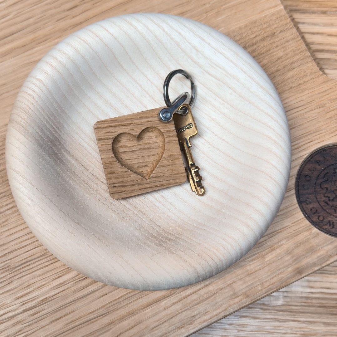 Personalised Oak Key Fob - Heart or Star - Etsy
