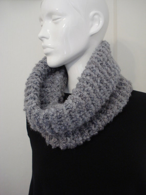 Hand Knitted in Poodle Yarn Grey Neck Warmer Cowl Great Gift - Etsy