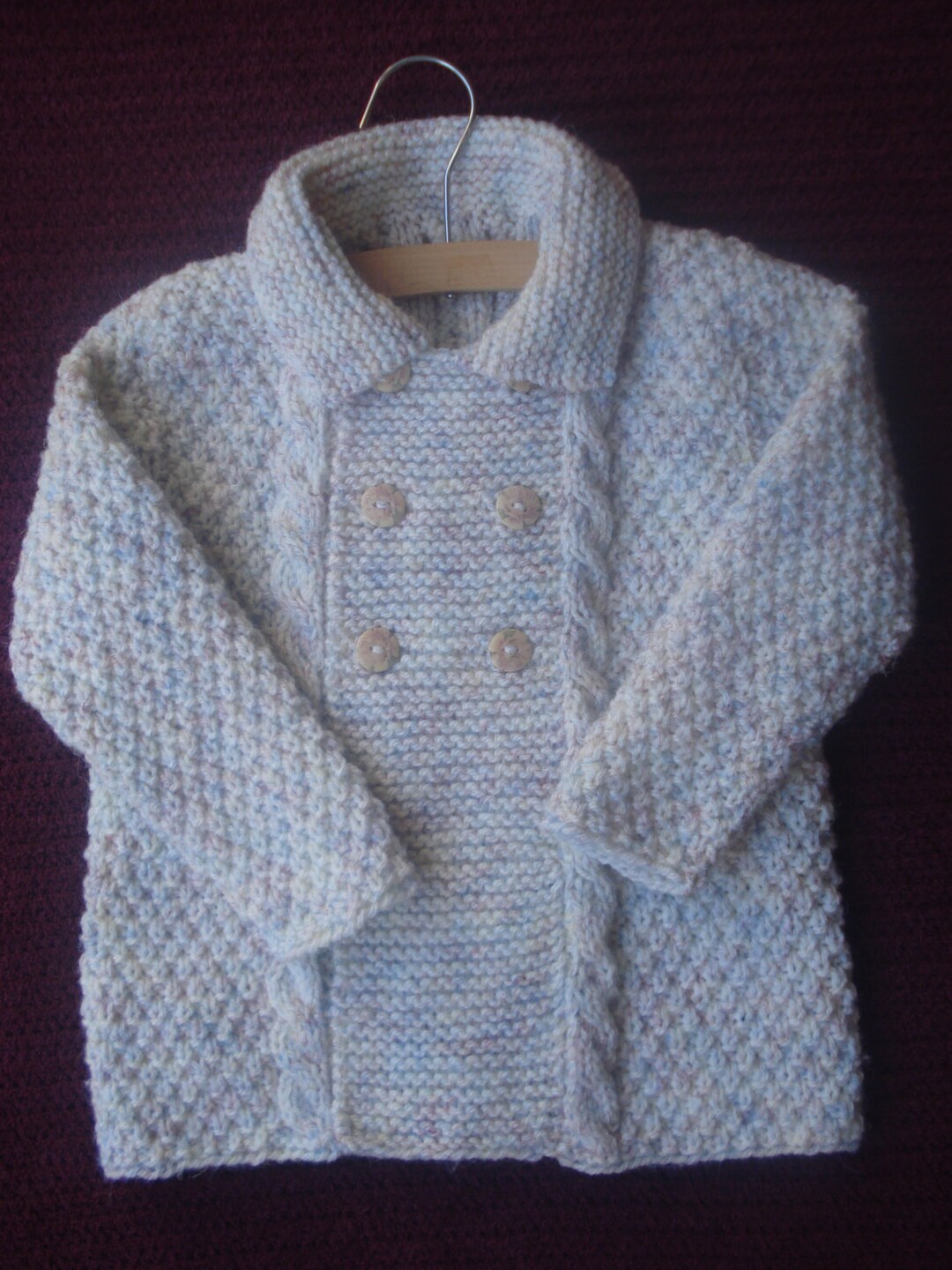 Hand Knitted Double Breasted Light Cream Jacket With Flecks of Colour ...