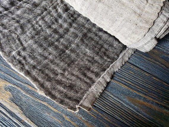 Double sided soft linen fabric by the meter beige black linen | Etsy