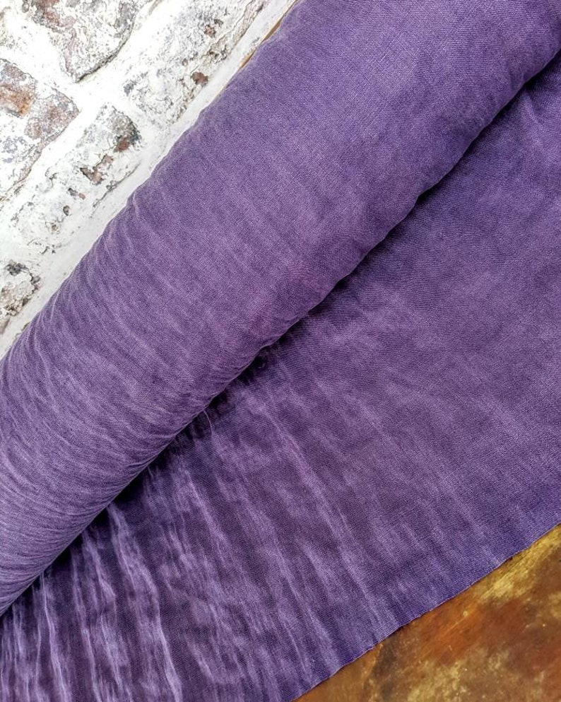 Washed royal purple linen fabric by the meter softened violet | Etsy