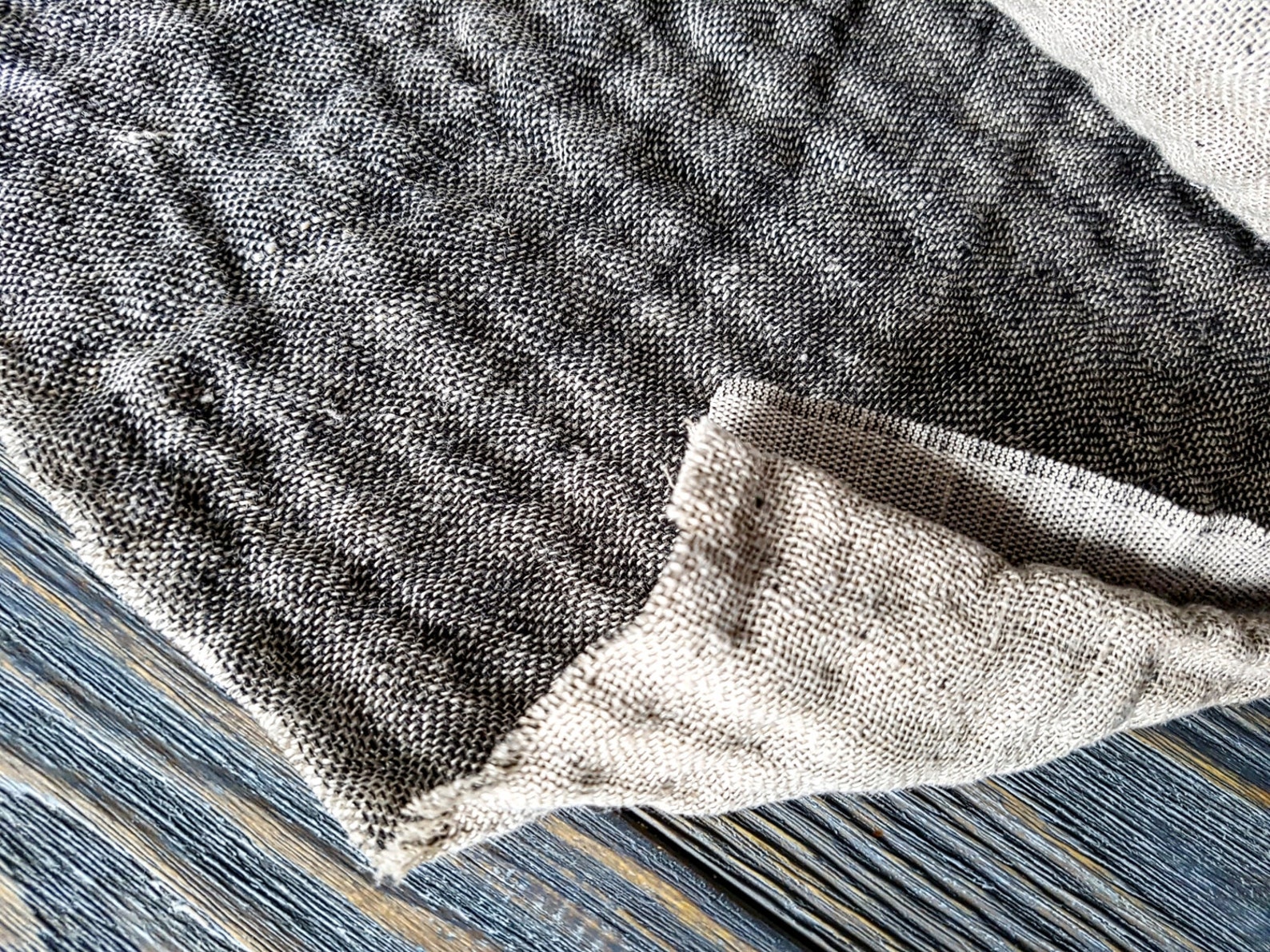 Double sided soft linen fabric by the meter beige black linen | Etsy