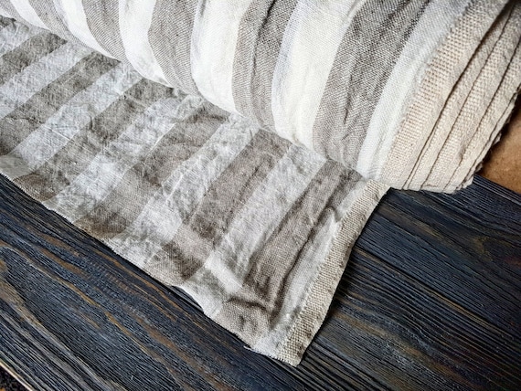 Striped linen fabric by the meter striped linen fabric | Etsy