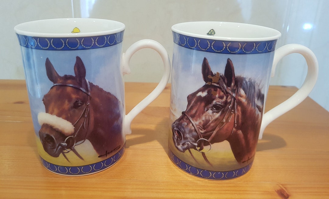 2 Race Horse Racing Mugs Beakers Red Rum Nijinsky by Danbury Mint ...