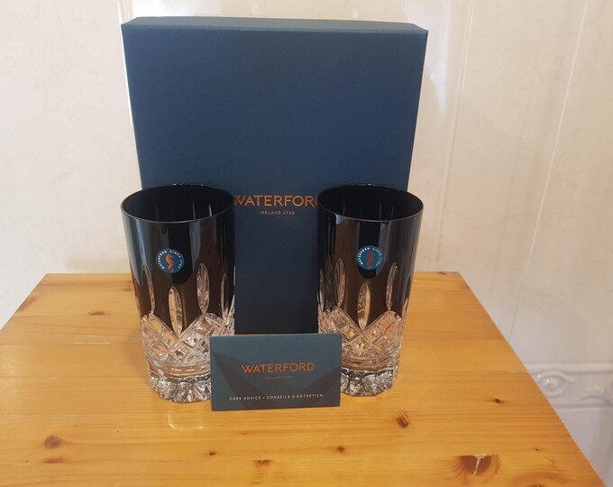 Waterford Crystal Lismore Black Cut Pair of Hiball Tumbler Glasses Gift ...