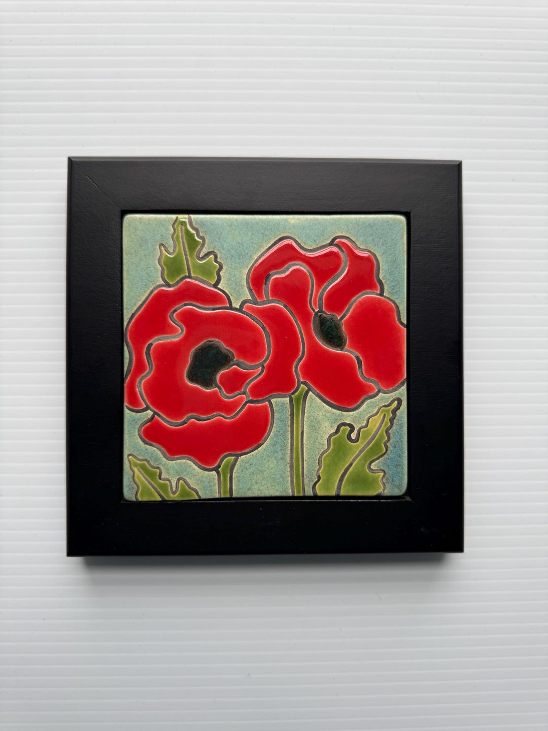 Red Poppies Handmade and Hand Glazed Ceramic Framed Art Tile - Etsy