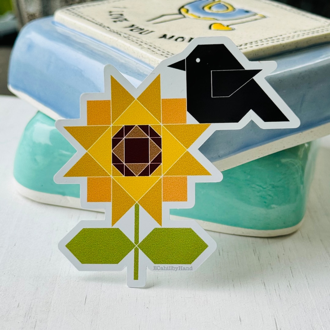 Sunflower Crow Barn Quilt Inspired Vinyl Sticker - Etsy