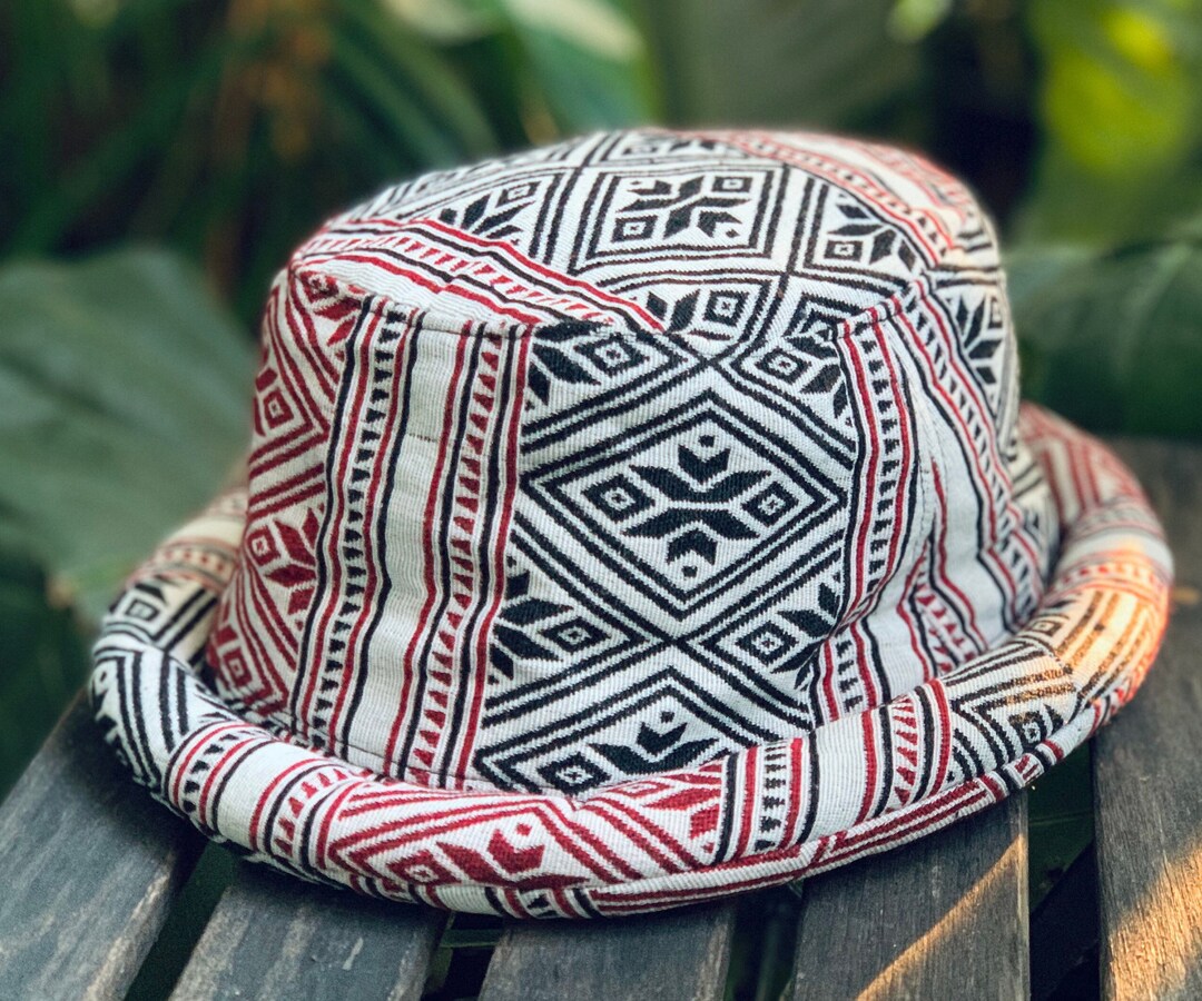 Ethnic Rolled Brim Bucket Hat Boho Bohemian Aztec Style Unique Design ...