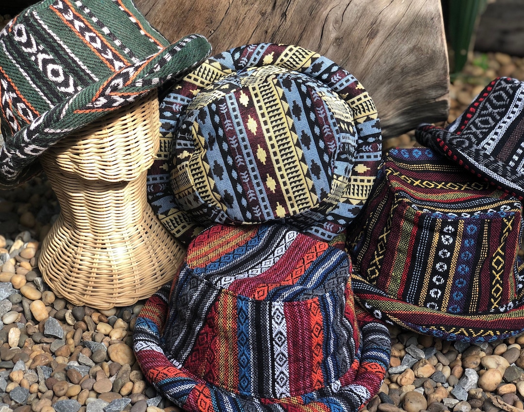 Cotton Boho Roll Brim Hat Aztec Hat Hippie Style Woven Nepalese Fabric ...