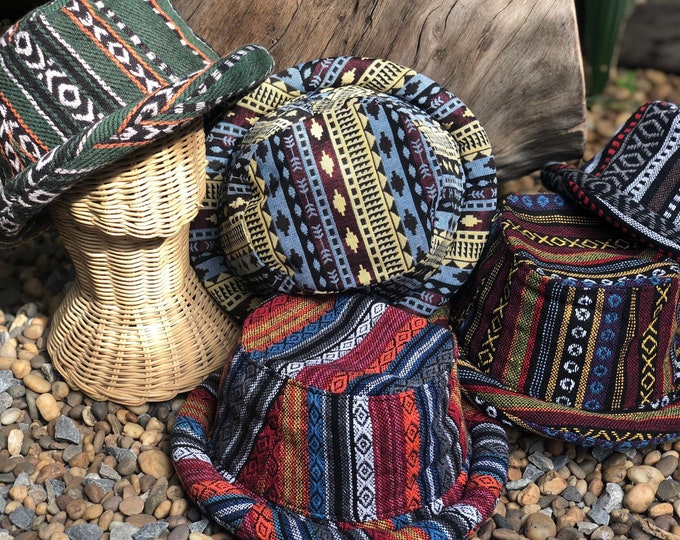 Cotton Boho Roll Brim Hat Aztec Hat Hippie Style Woven Nepalese Fabric ...