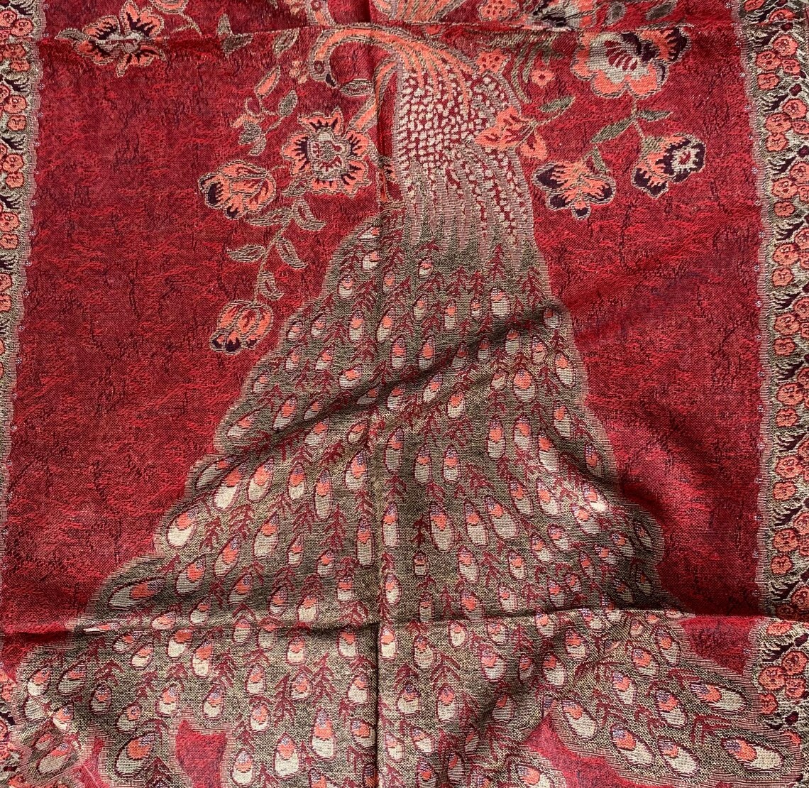 Butterfly Gold Thread Boho Pashmina Scarf Pashmina MAXIMALIST Red ...