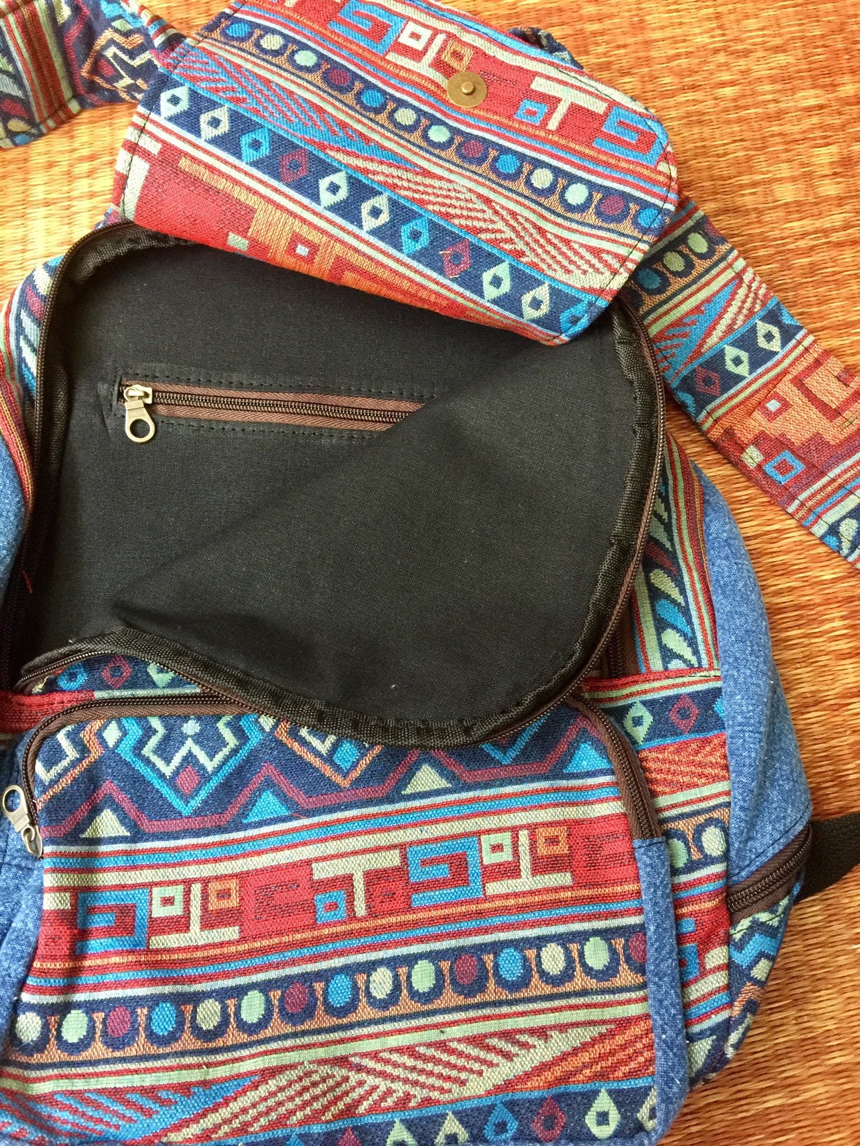 Woven Aztec Backpack Boho hippie Southwestern Baja tribal | Etsy