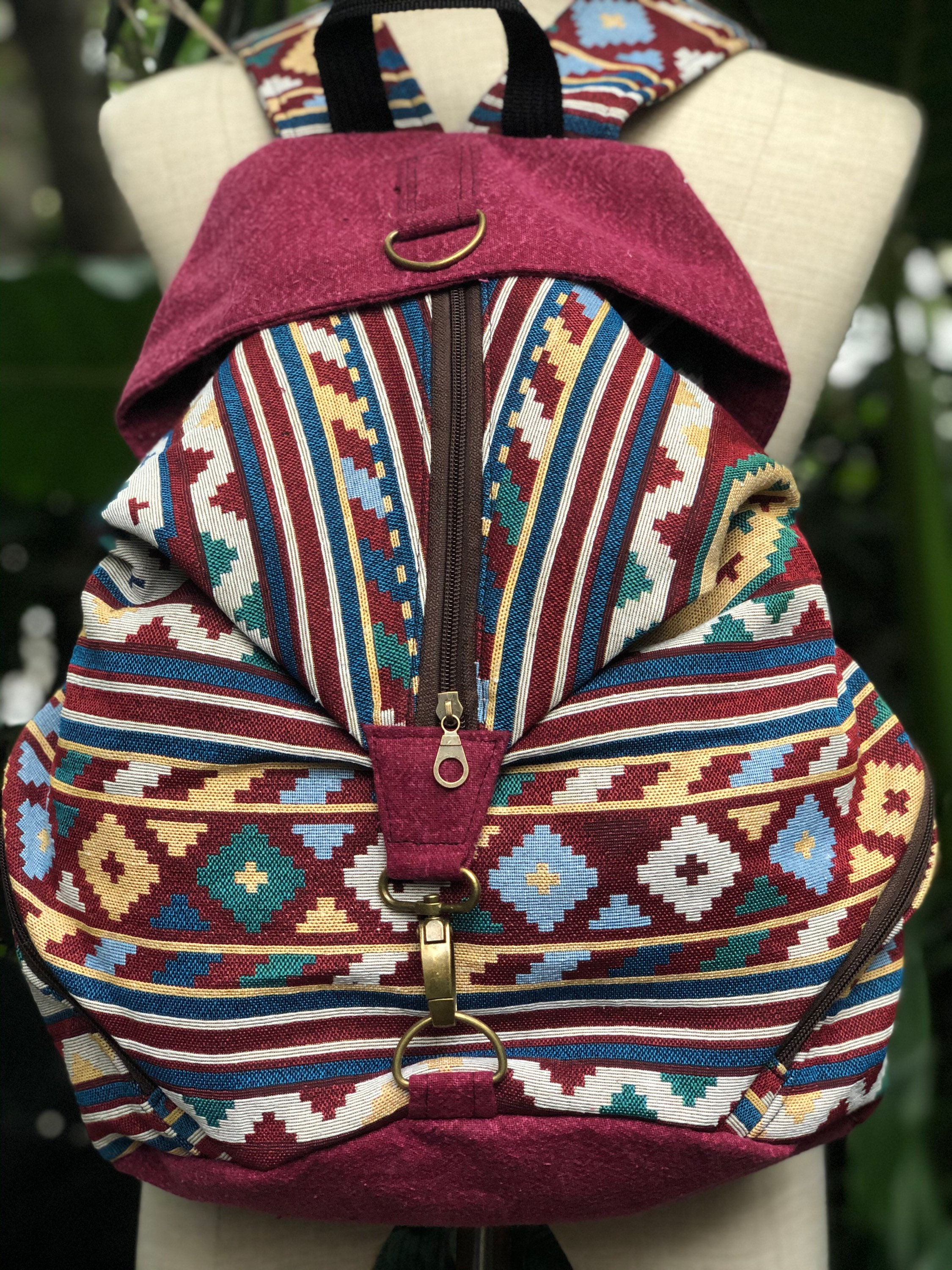 Tribal Backpack Boho Geometric Aztec Cotton Overnight Bag | Etsy