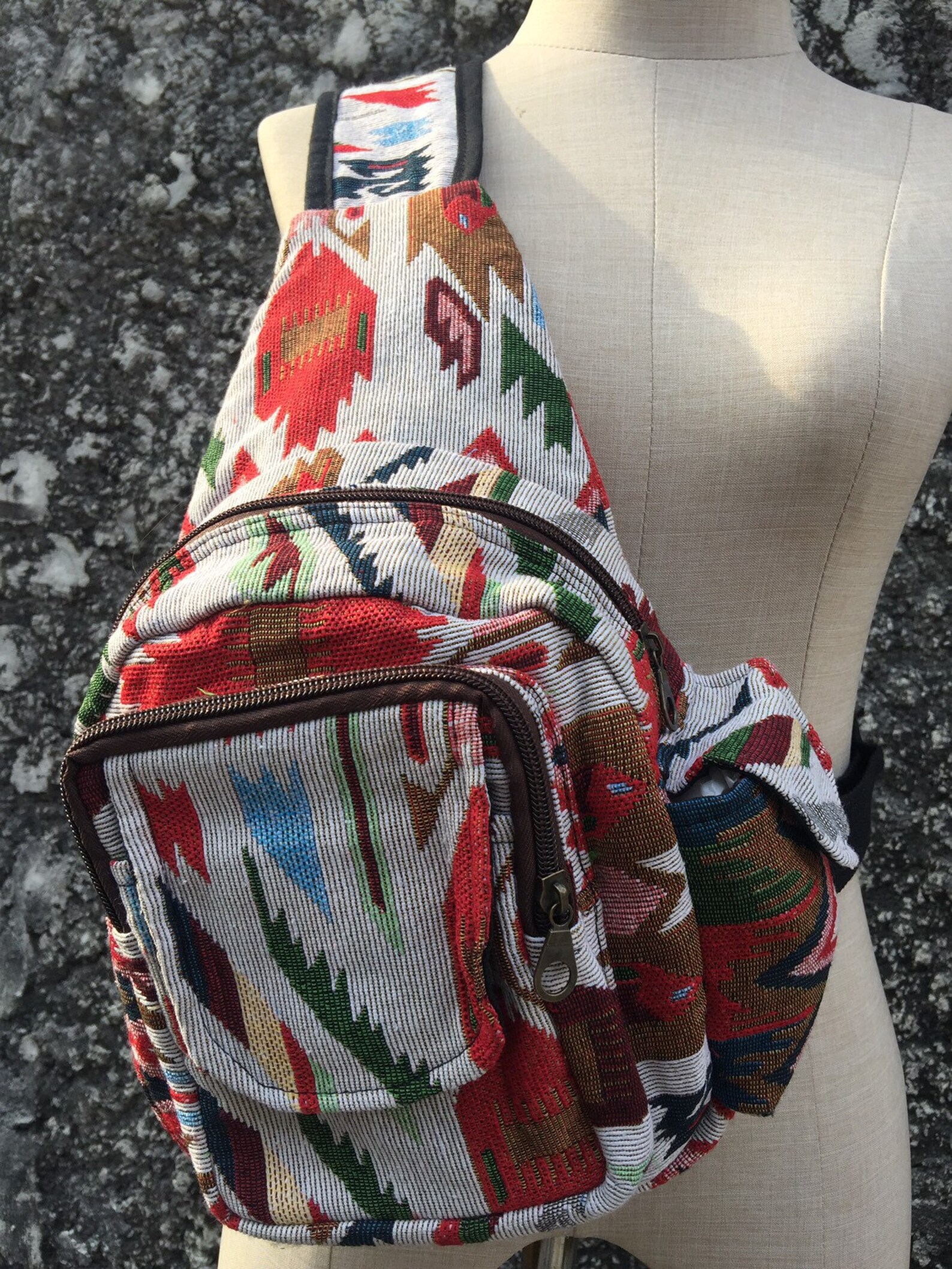 Aztec Ikat Sling Bag Backpack Ethnic Woven Men Women Hippie | Etsy