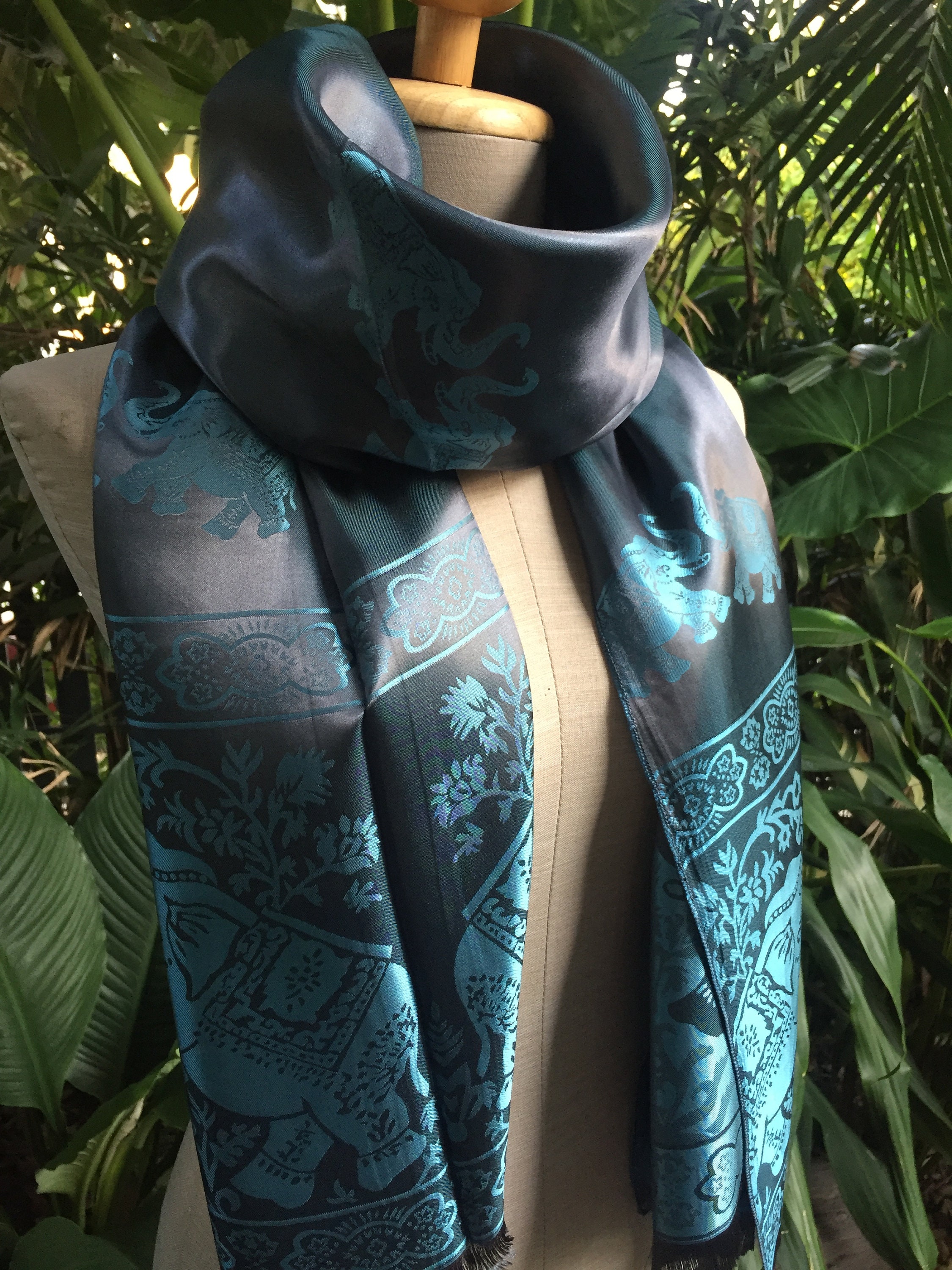 Blue Thai Silk Scarf Shawl Elephant Headband Turban Boho - Etsy