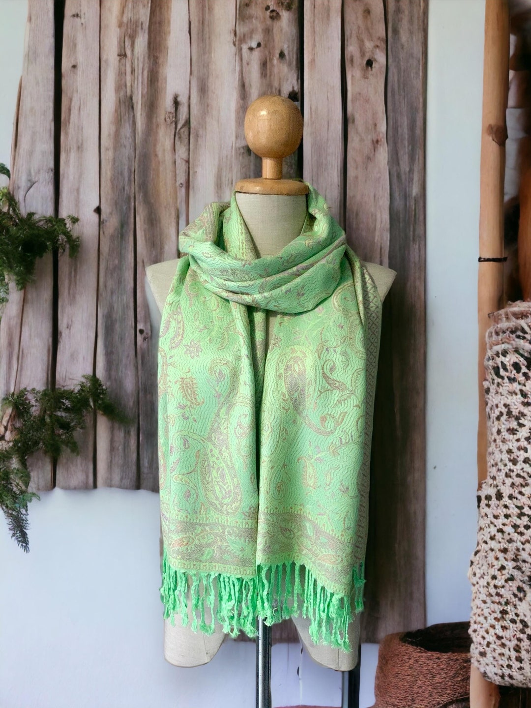Green Paisley Scarf Boho Style Festival Shawl Scarves Head Wrap Stylish ...