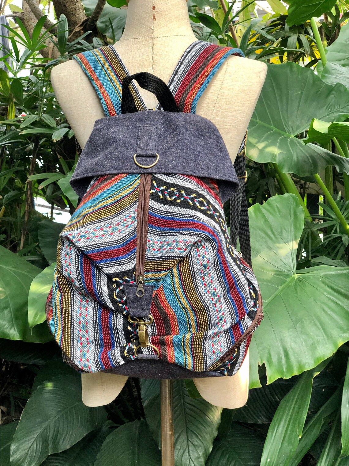 Aztec Ikat Backpack Nepali Baja Cotton Drug Rug Student School Daypack ...