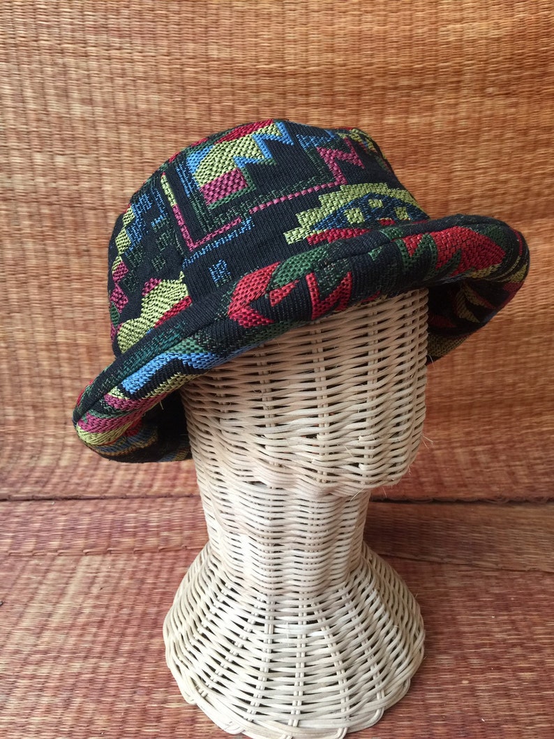 Woven Bucket Hat Boho Roll Brim Tribal Southwestern Bohemian Hippie ...