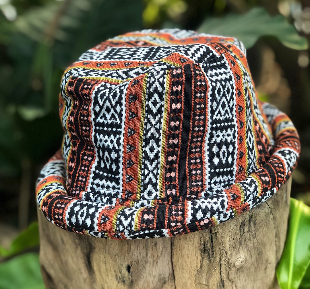 Ethnic Hippie Bucket Hat Boho Roll Brim Drug Rug Woven Nepali Ikat ...