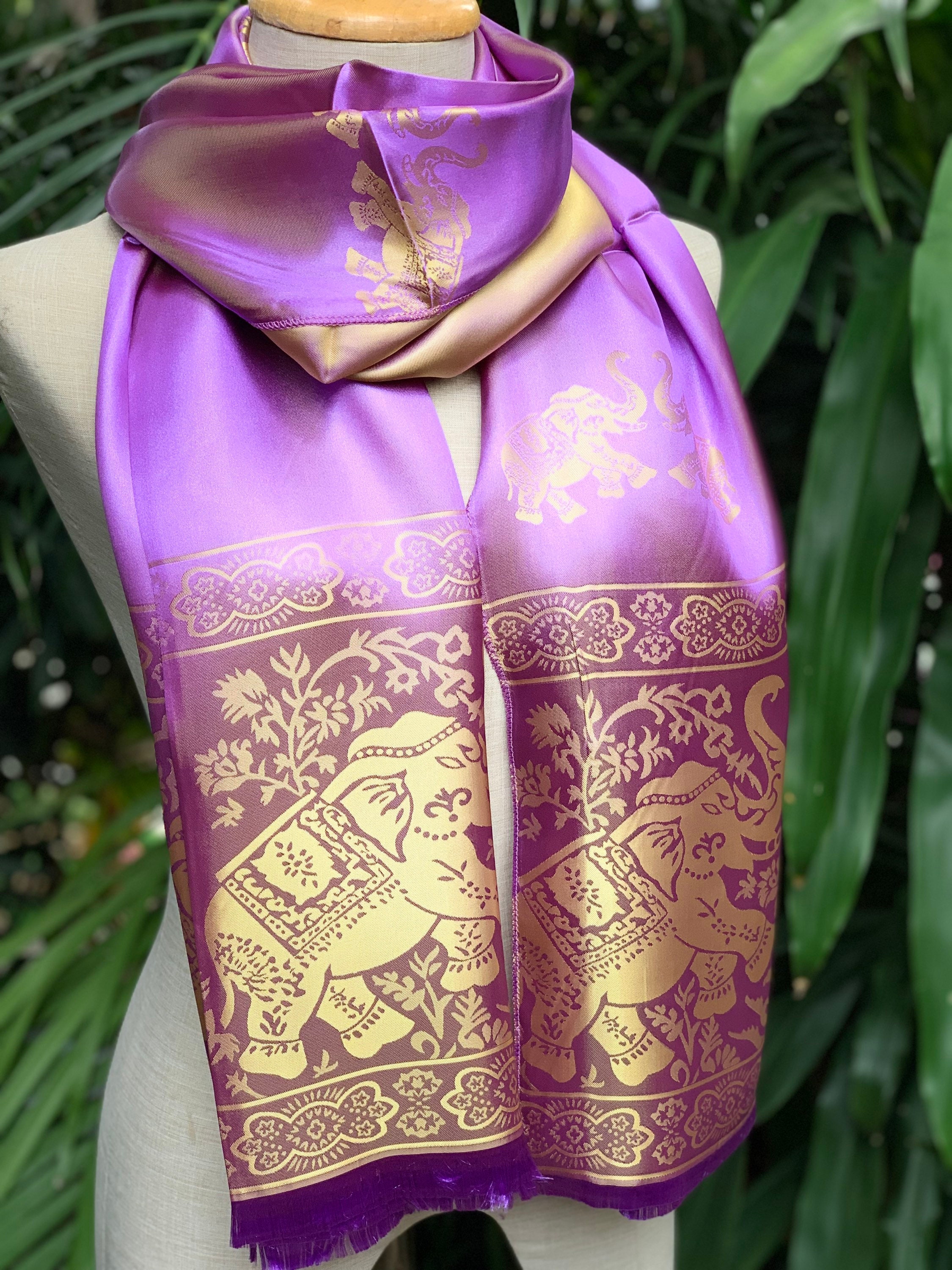 Thai Silk Scarf Shawl Boho Elephant Design Headband Turban Gift Idea ...