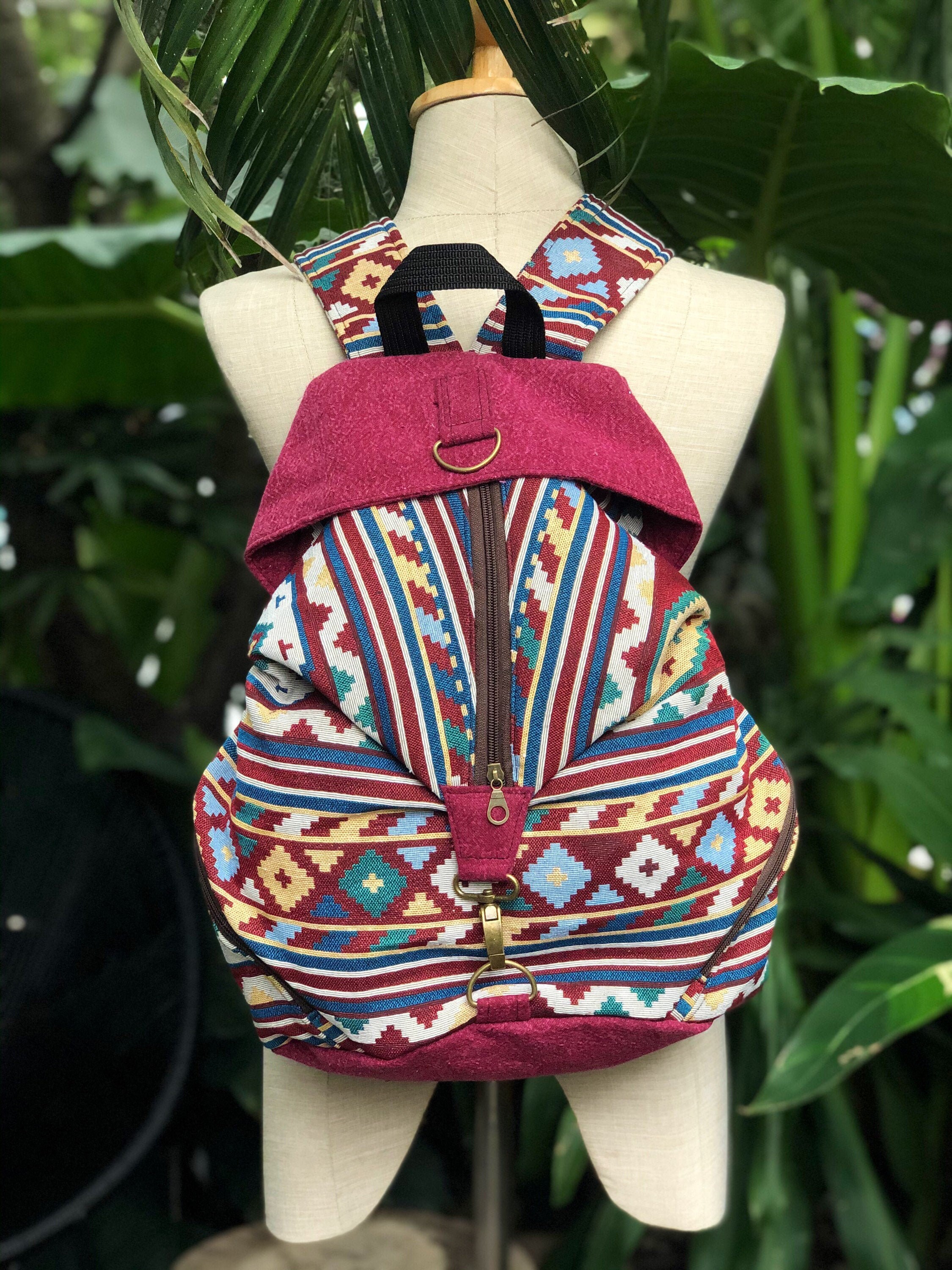 Tribal Backpack Boho Geometric Aztec Cotton Overnight Bag | Etsy