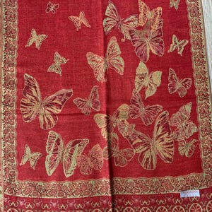Butterfly Gold Thread Boho Pashmina Scarf Pashmina MAXIMALIST Red ...