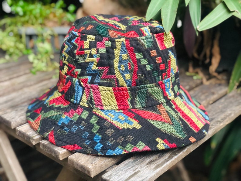 Geometric Bucket Hat Cotton Woven Hat Aztec Ikat Style Boho - Etsy