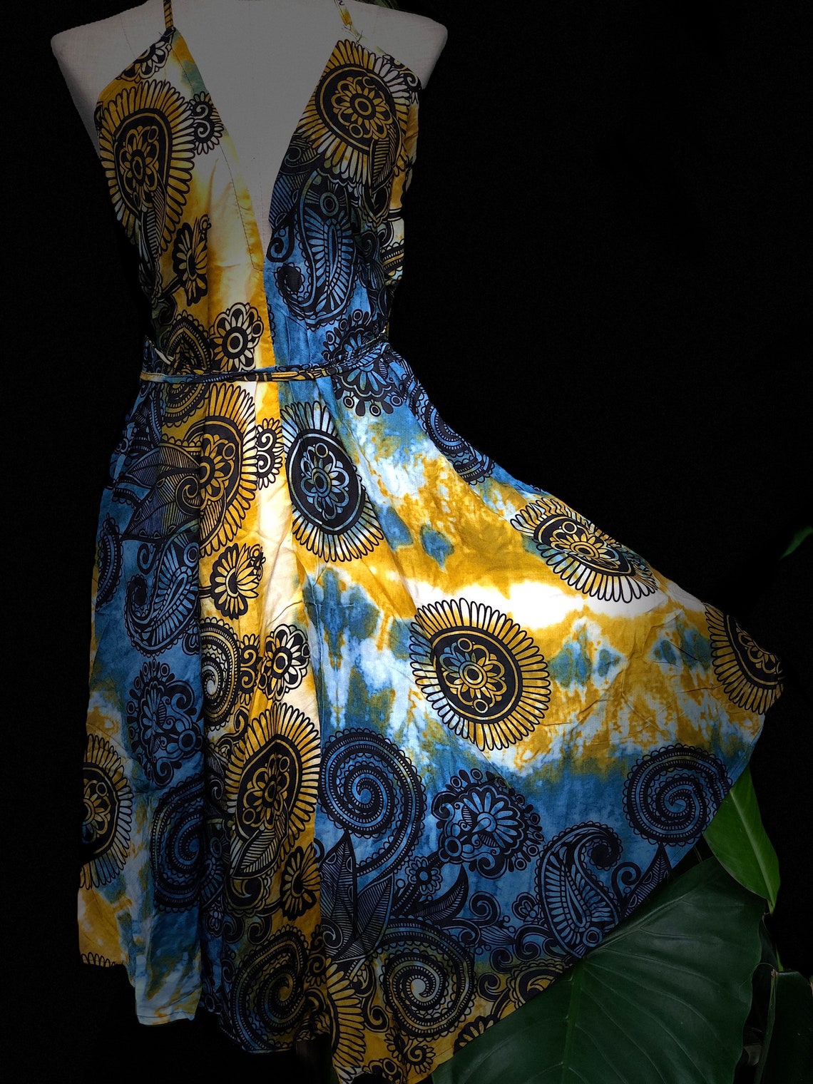 Colorful Boho Paisley Hippie Trippy Dress Bohemian V Neck Backless ...