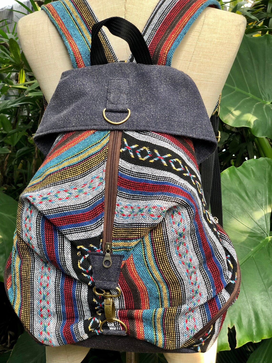 Aztec Ikat Backpack Nepali Baja Cotton Drug Rug Student School Daypack ...