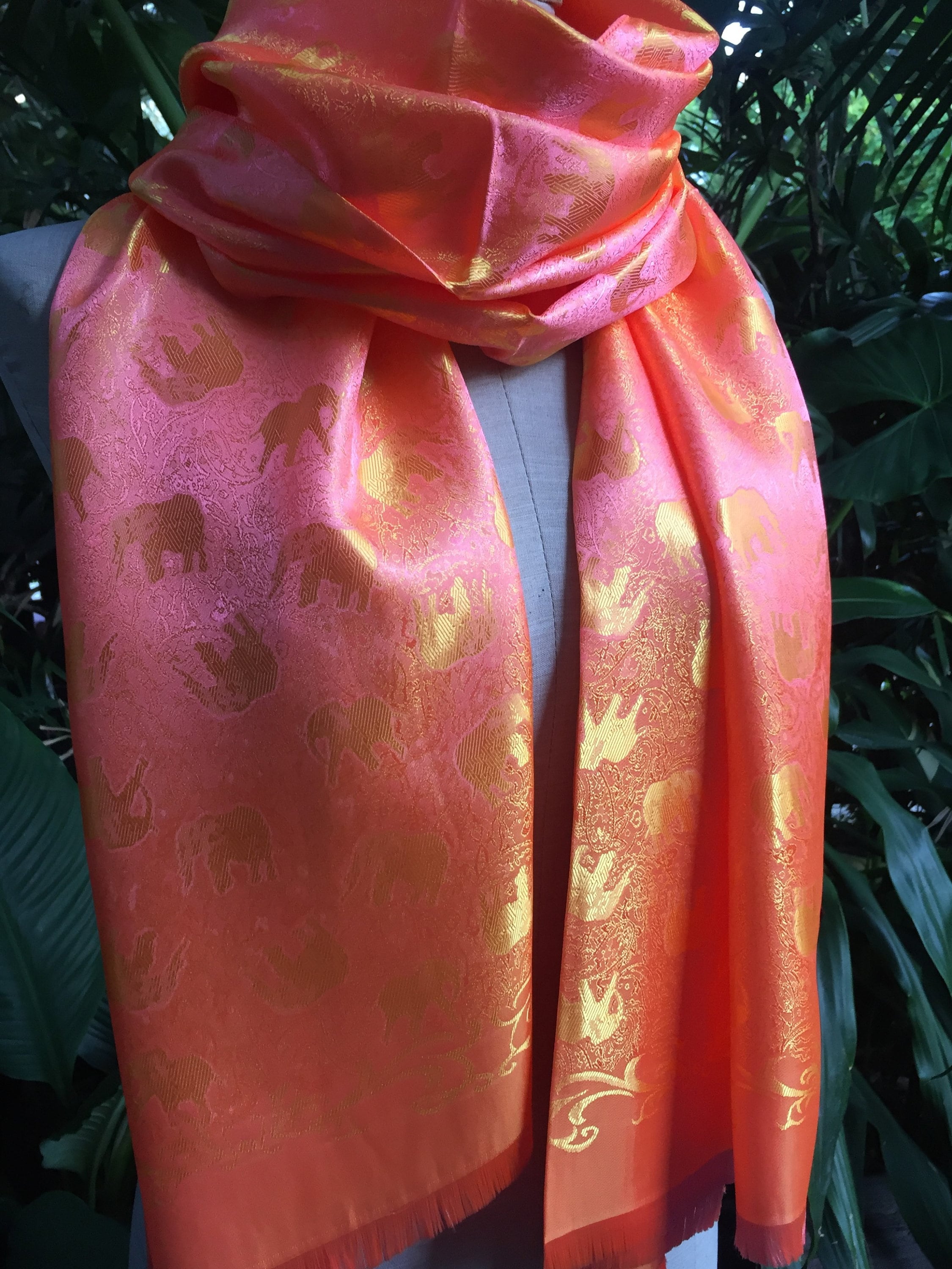Orange Thai silk scarf Shawl elephant headband Turban Boho | Etsy