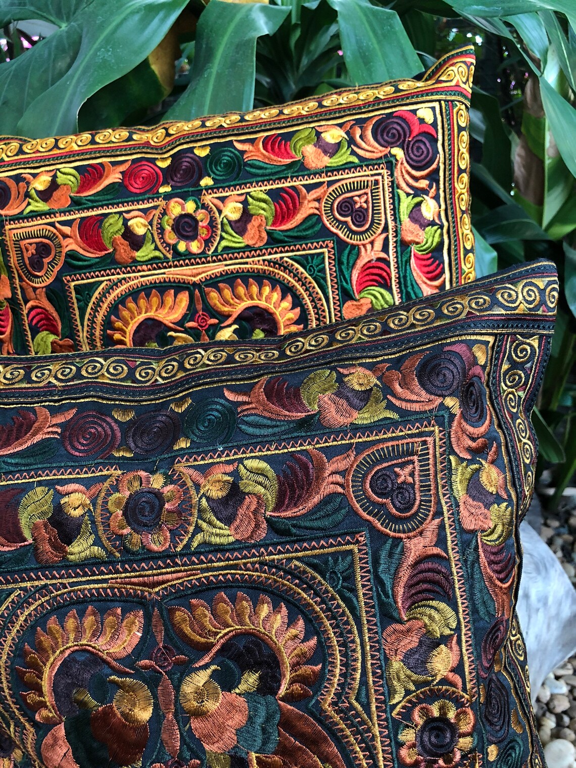 Boho Embroidery Bird Motif Flowers Tribal Hmong Throw Pillow | Etsy