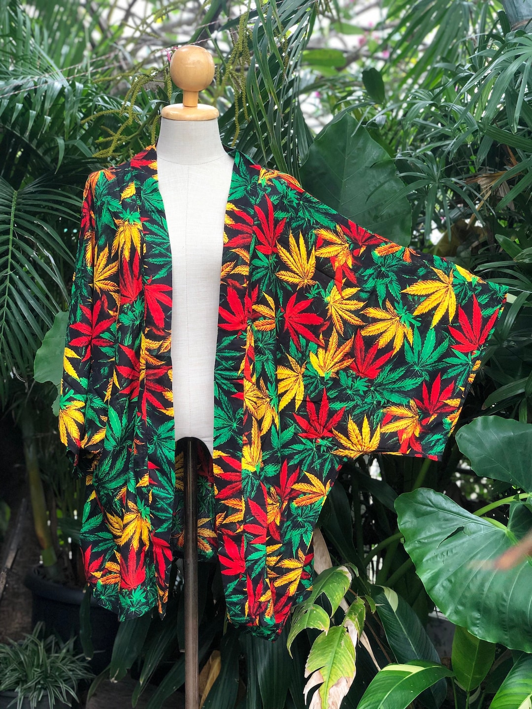 Cannabis Leaf Kimono Blazer Rasta Hippie Bohemian Leaves Jungle Party ...