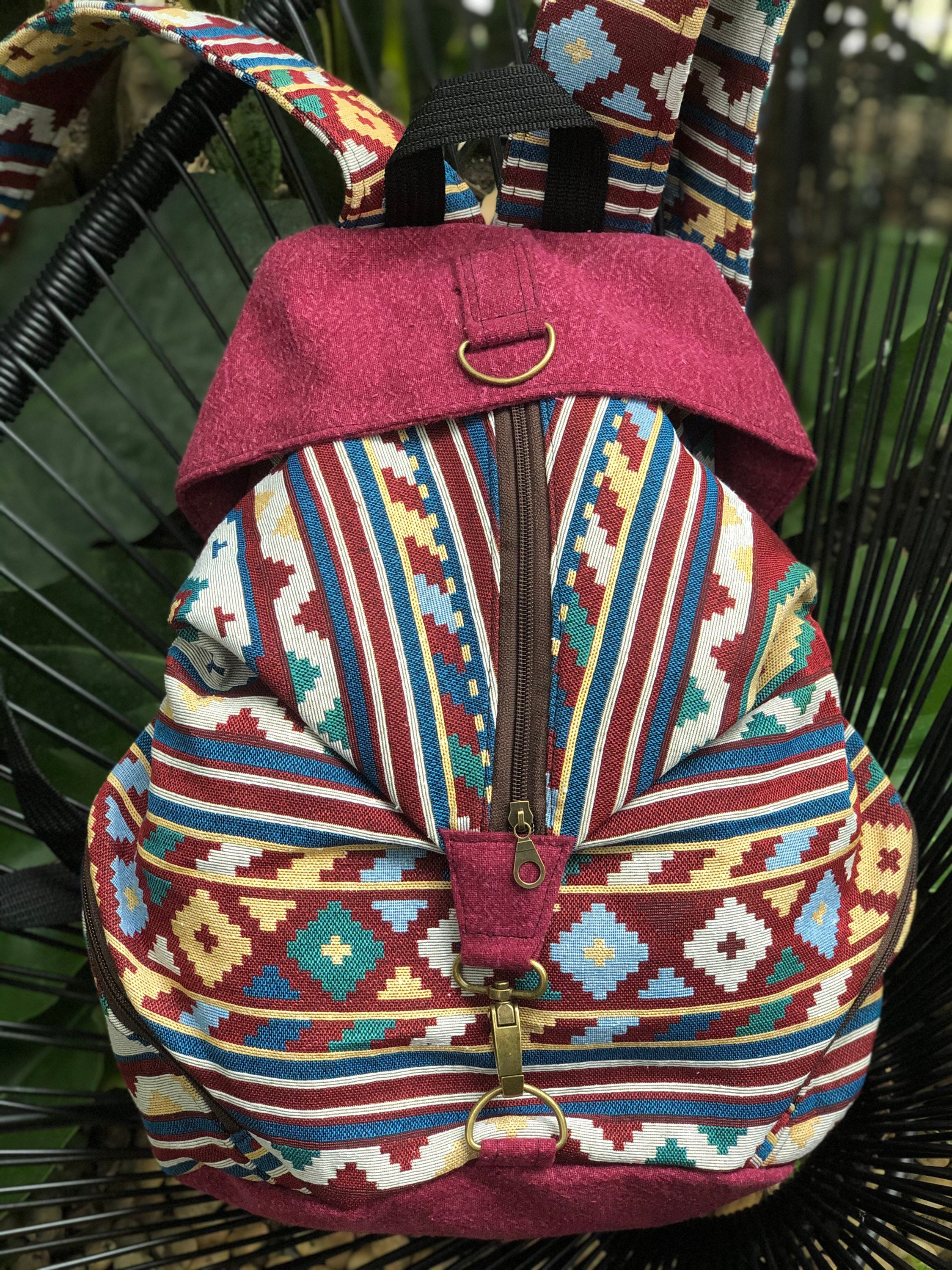 Tribal Backpack Boho Geometric Aztec Cotton Overnight Bag | Etsy