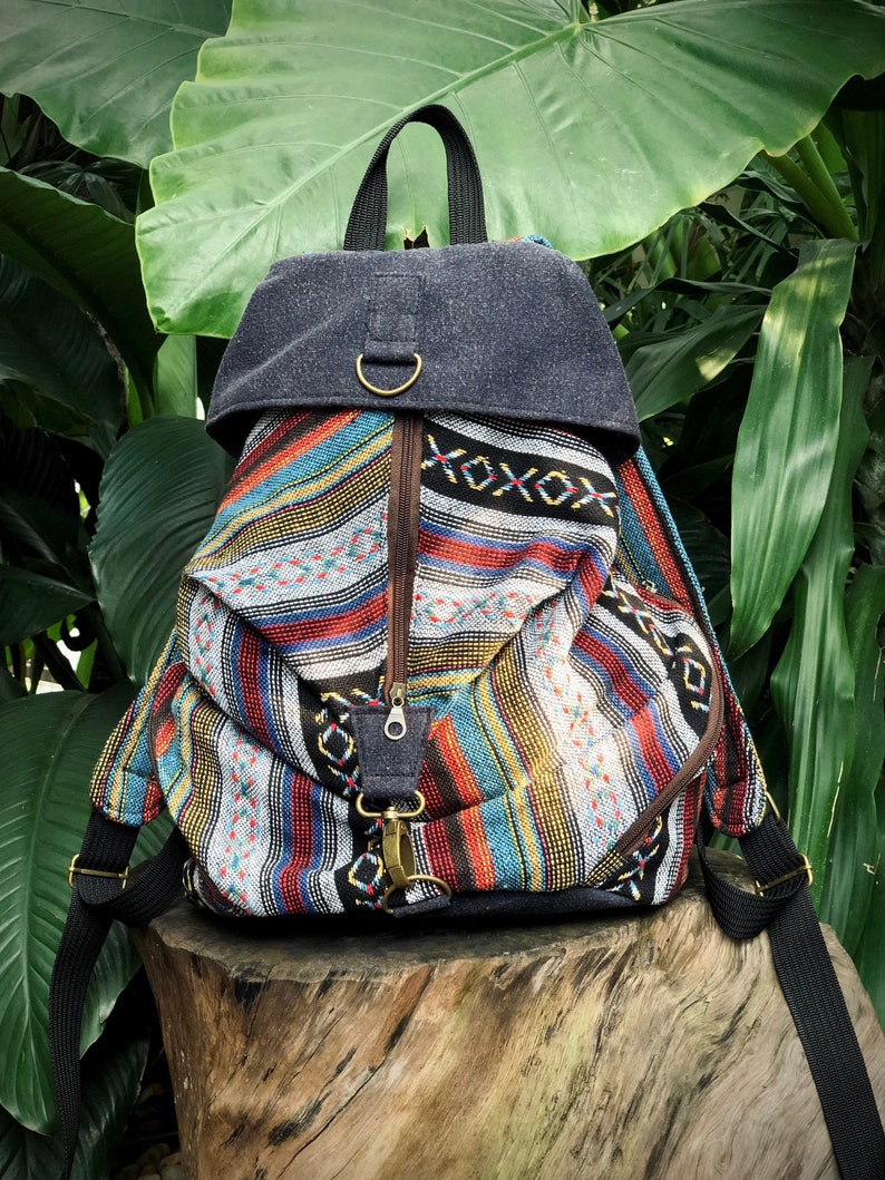Aztec Ikat Backpack Nepali Baja Cotton Drug Rug Student School Daypack ...