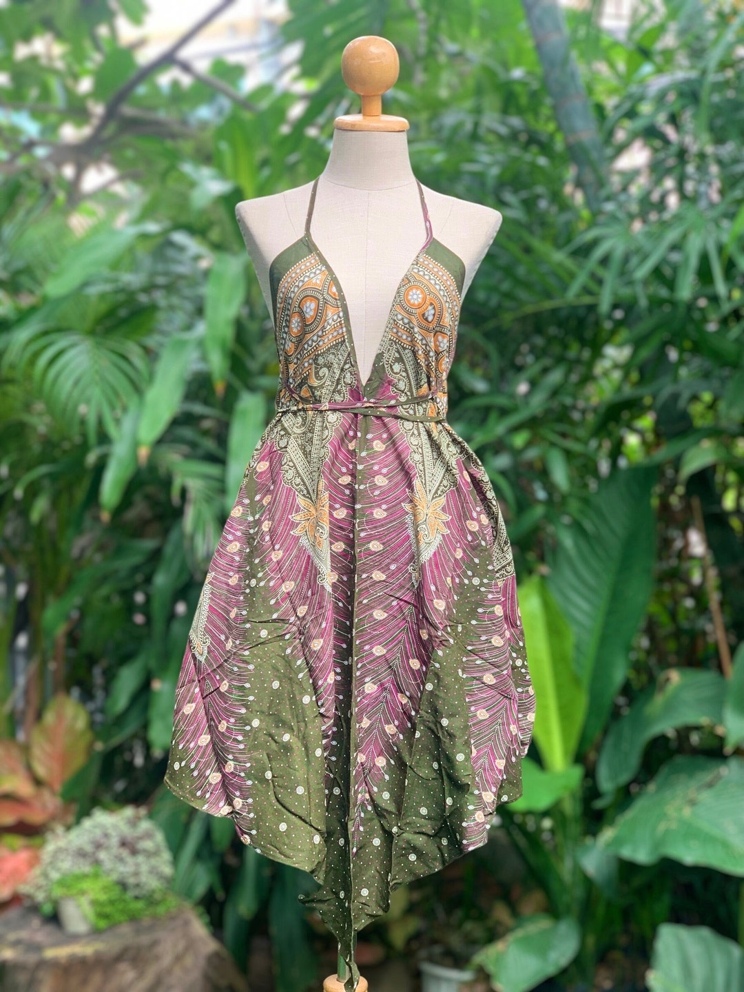 Peacock Sexy Dress Backless Deep V Neck Boho Hippie Bohemian Style ...