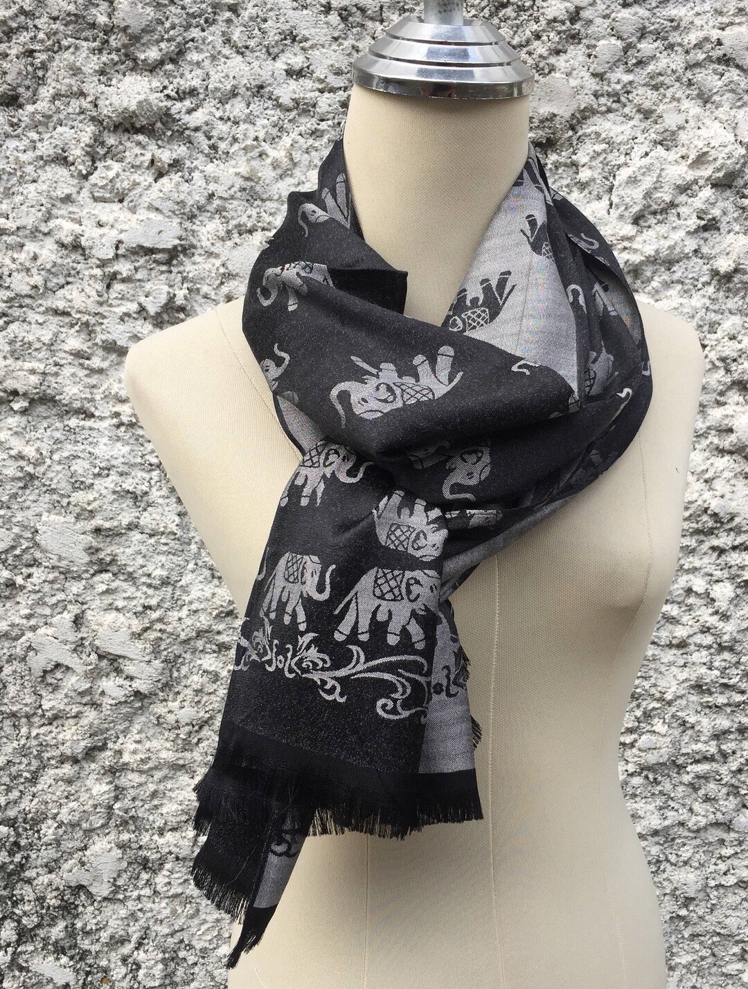 Black Elephants Scarves Bohemian Styles Tribal Shawl Beach Wrap ...