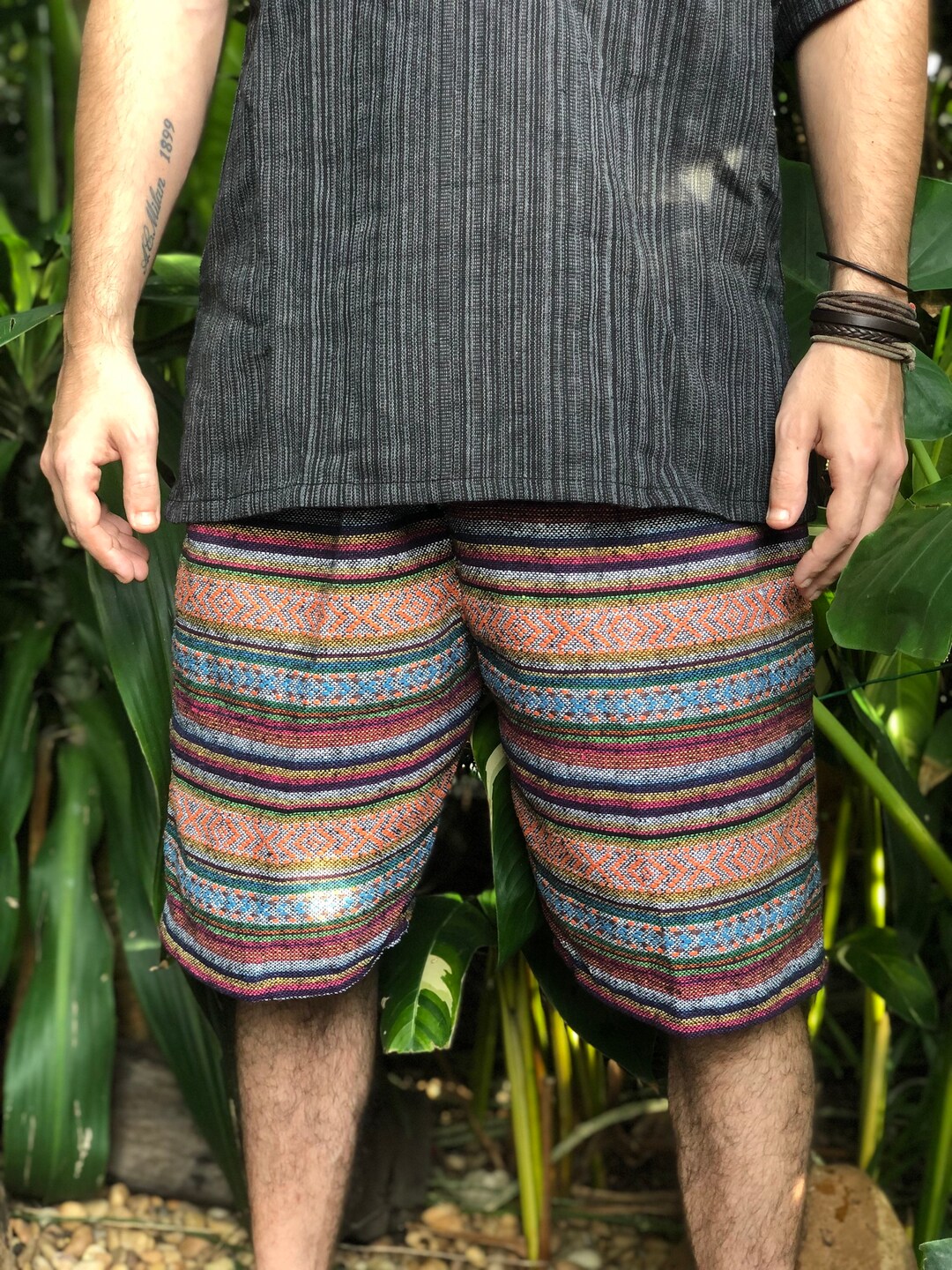 Ethnic Woven Shorts Unique Cotton Aztec Pattern Natural Tribal Hippie ...