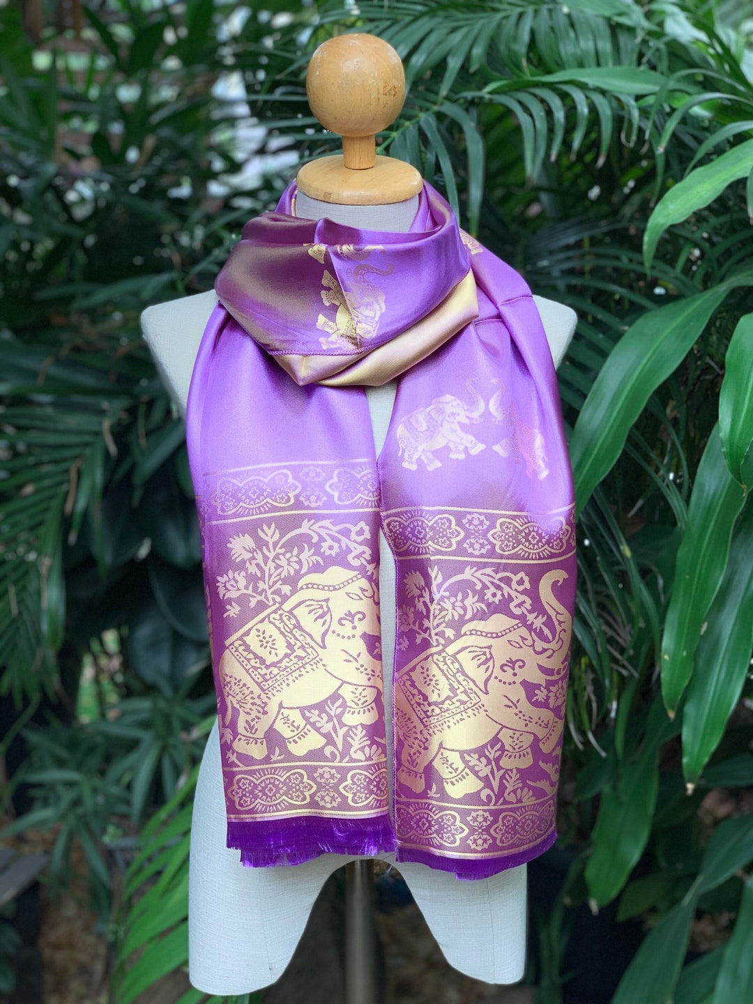 Thai Silk Scarf Shawl Boho Elephant Design Headband Turban Gift Idea ...