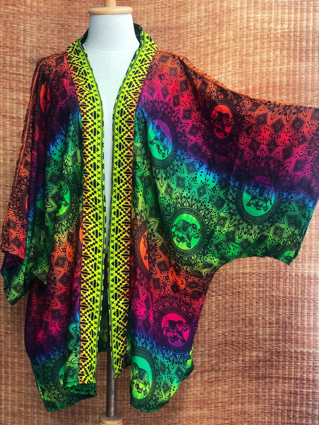 Rainbow Elephant Kimono Cardigan Blazer Hippie Oversize Gypsy Bohemian ...