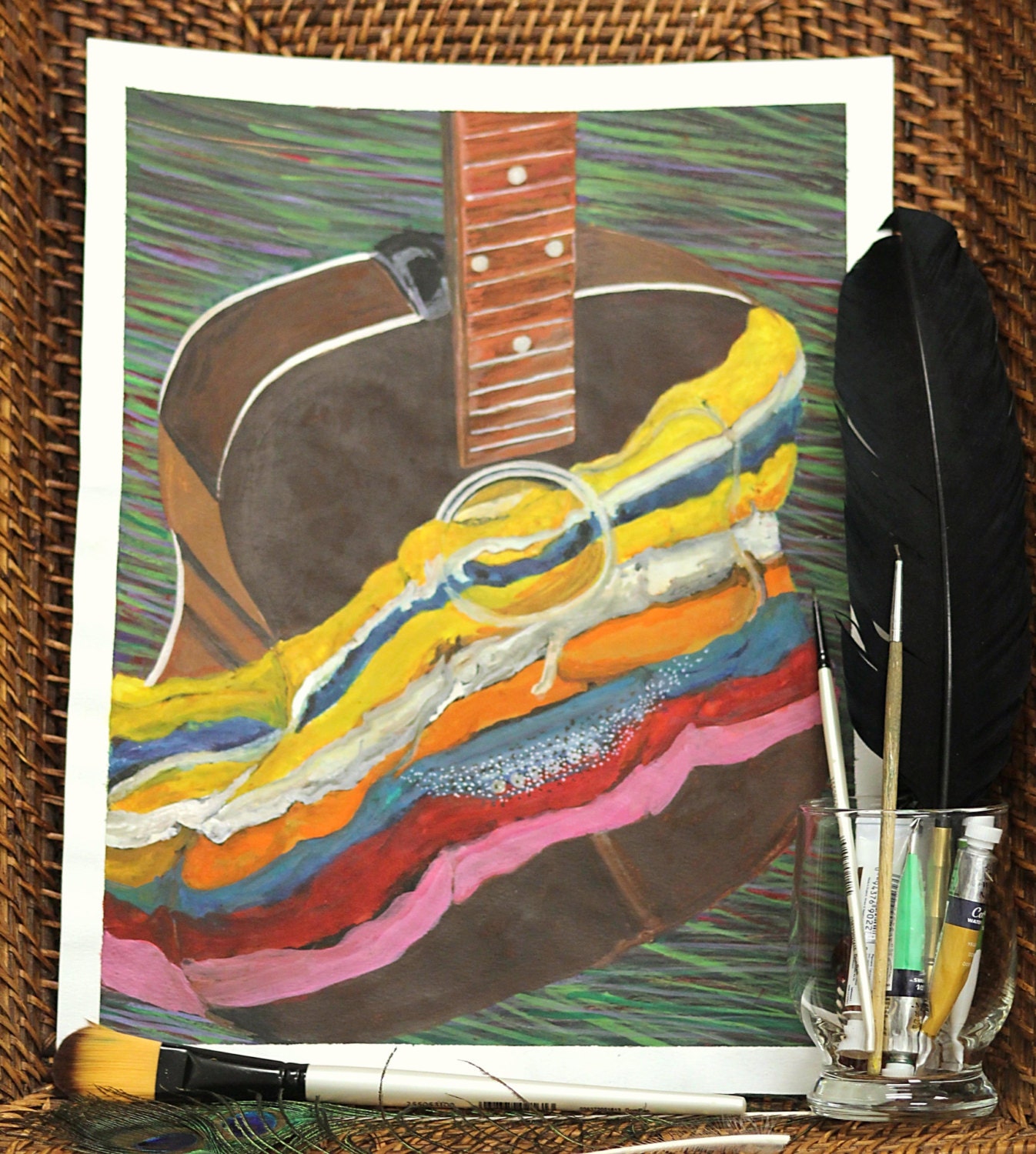 Original by Melissa Paint Smeared LOAR LO-16 Guitar Watercolor Painting ...