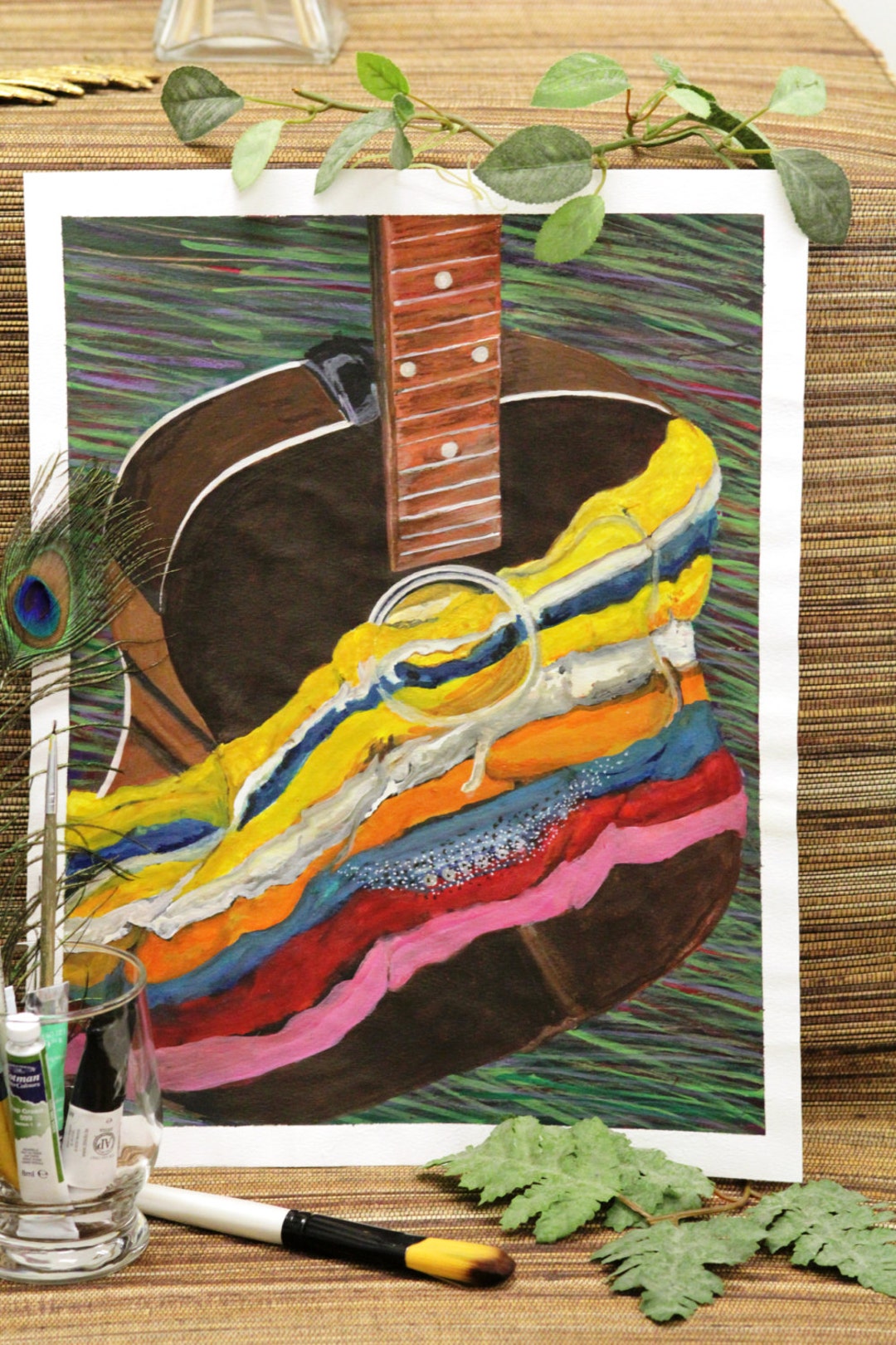 Original by Melissa Paint Smeared LOAR LO-16 Guitar Watercolor Painting ...