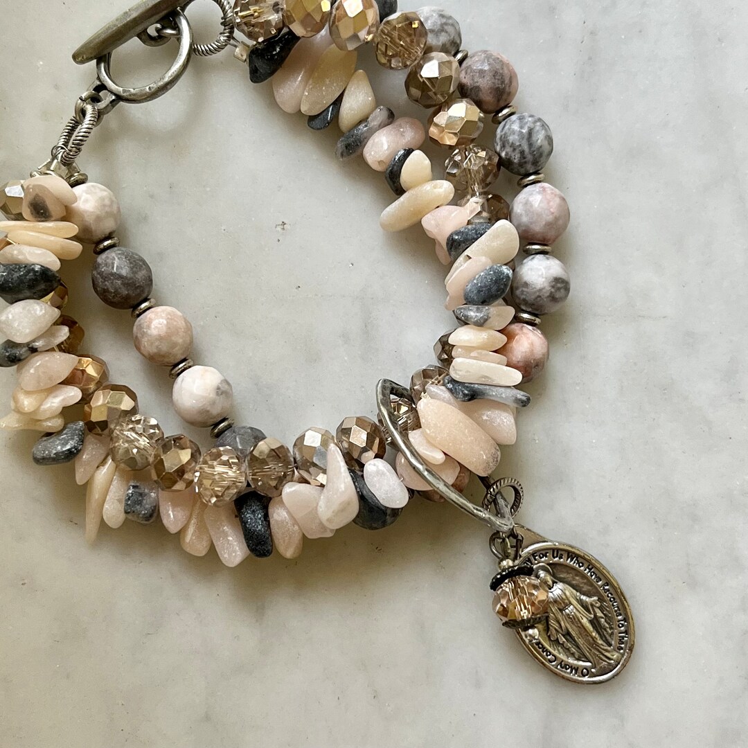 Our Lady of Grace Beaded Virgin Mary Charm Bracelet Miraculous Medal ...